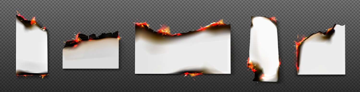 Burning white paper pages with fire Royalty Free Vector