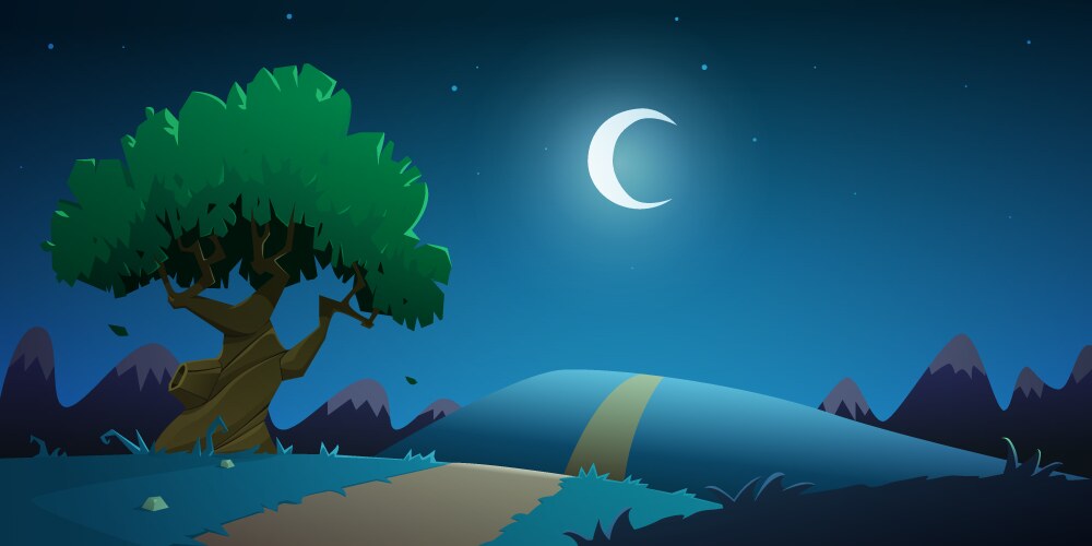 Moonlight night at seashore landscape background Vector Image
