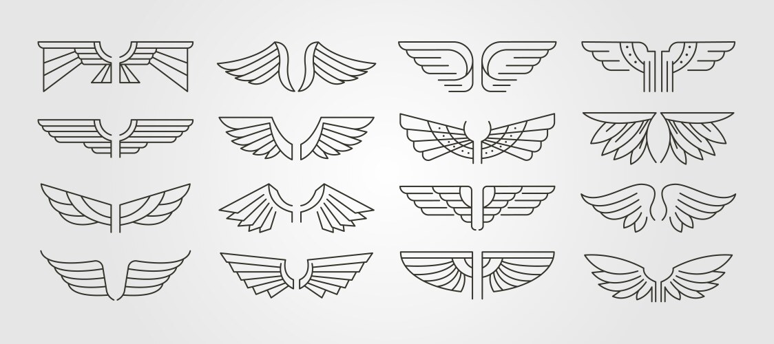 Colorful wings line set Royalty Free Vector Image