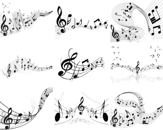 Abstract music staves with notes Royalty Free Vector Image