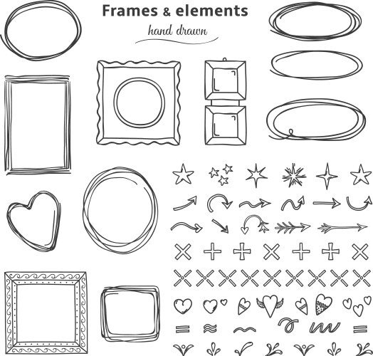 Doodle frames square borders sketch lines hand Vector Image