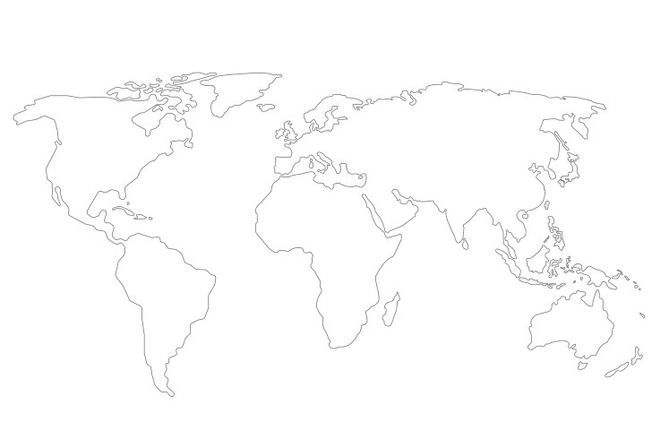Simplified map of world thin black outline Vector Image