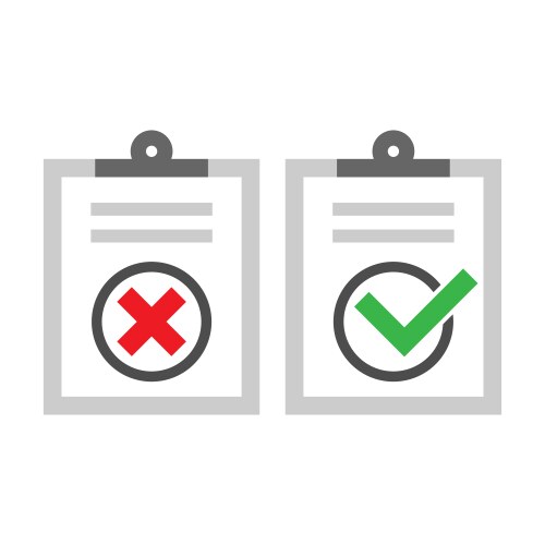 Clipboard checklist icon set tick check cross Vector Image