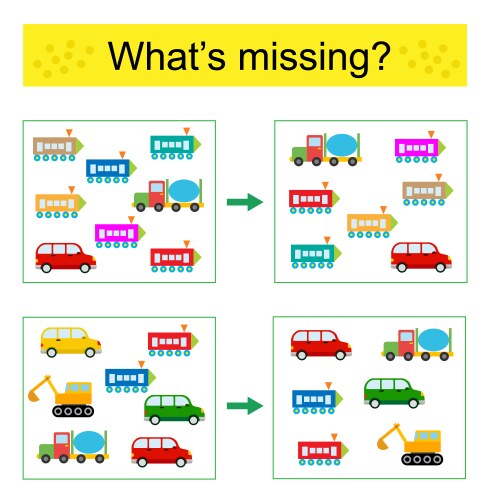 Puzzle game find the missing object Royalty Free Vector