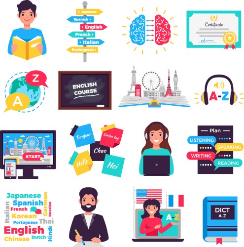 Language icons Royalty Free Vector Image - VectorStock