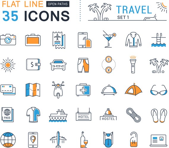 Travel linear icons set Royalty Free Vector Image