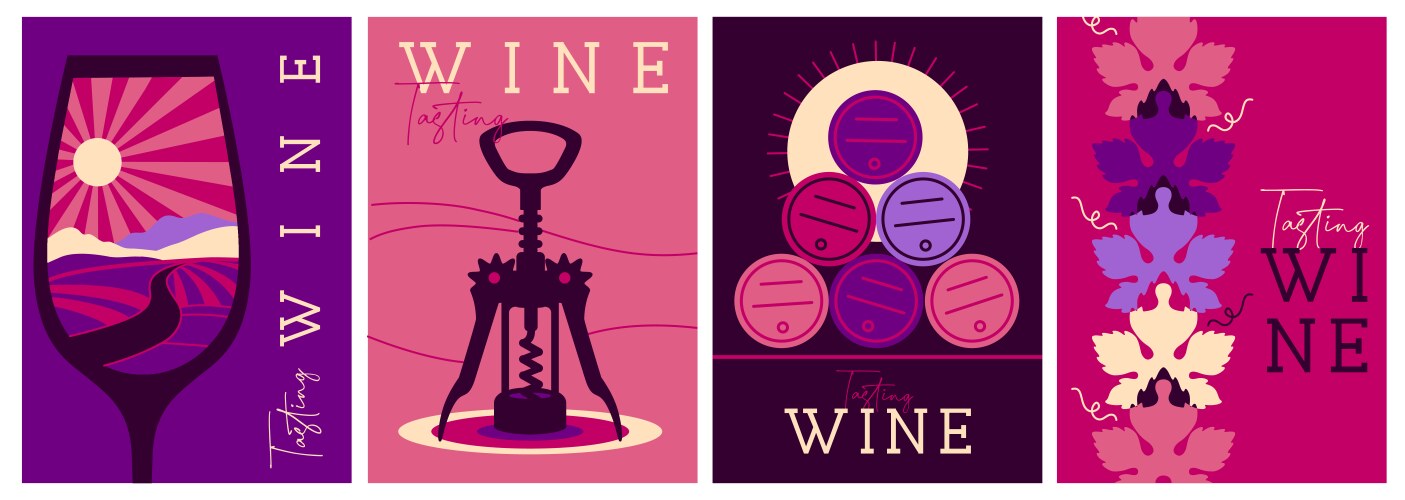 Modern posters with wine bottles and glasses Vector Image