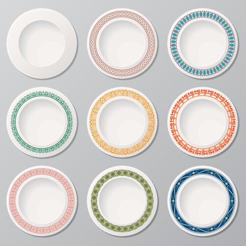 Set of colour dishes placed on transparent Vector Image
