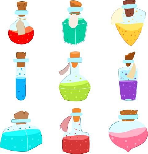 Potion bottle set cartoon Royalty Free Vector Image