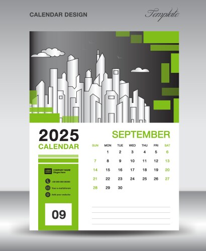 September 2025 template- desk calendar 2025 year Vector Image