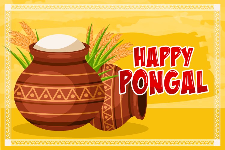 Traditional clay pot with rice sugarcane Vector Image