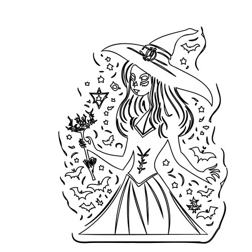 Witch halloween outline sketch Royalty Free Vector Image