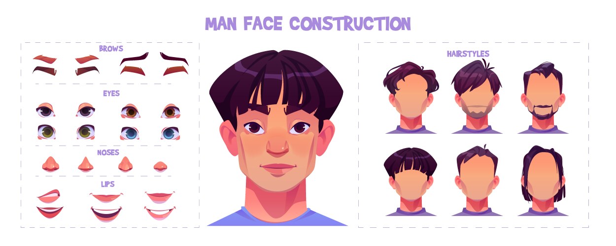 Young asian man expression set Royalty Free Vector Image