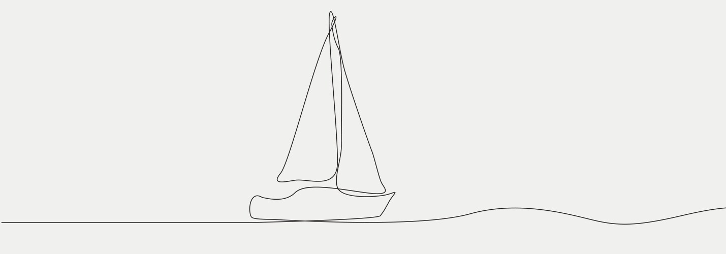 Continuous line drawing sailing boat Royalty Free Vector