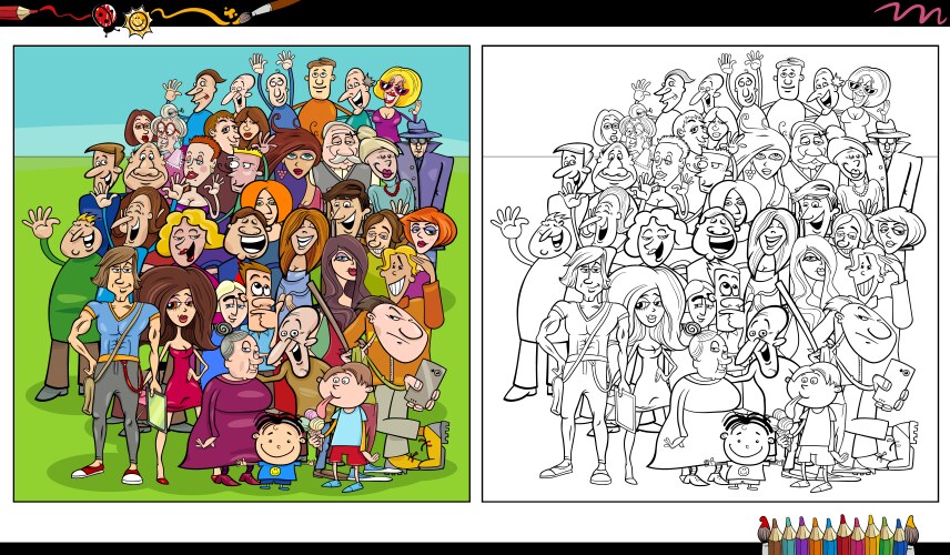 Cartoon women and men characters couples group Vector Image