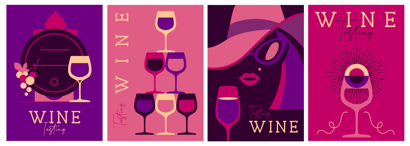 Modern posters with wine bottles and glasses Vector Image