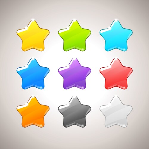 Cartoon glossy colorful stars set Royalty Free Vector Image