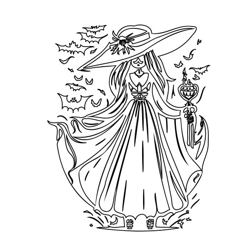 Witch halloween outline sketch Royalty Free Vector Image