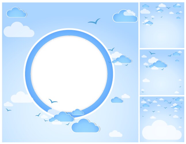 Background design with blue flowers in round frame