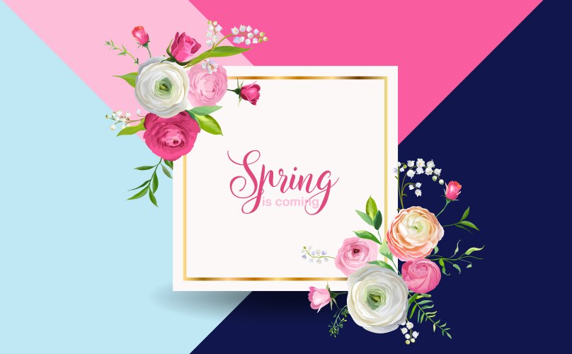 Spring poster with flowers plants and birds Vector Image