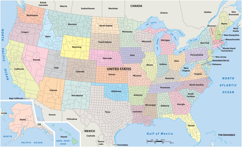 Map of usa with states and their capitals Vector Image