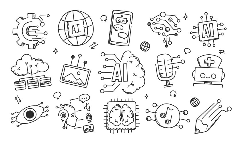 Generative artificial intelligence doodle icon Vector Image