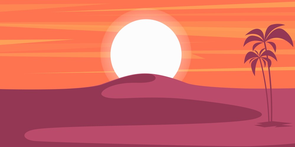 Flat cartoon desert sunset landscape background Vector Image