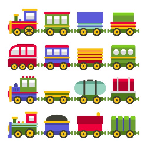 Cartoon style green toy railroad train set Vector Image