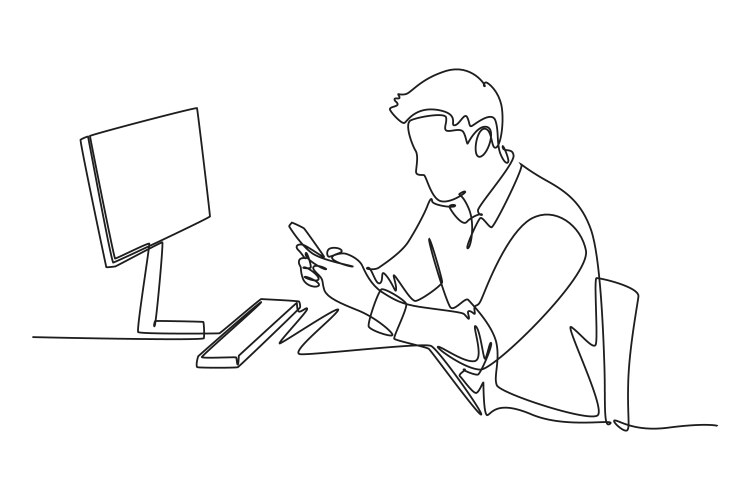 Continuous one line drawing young male manager Vector Image