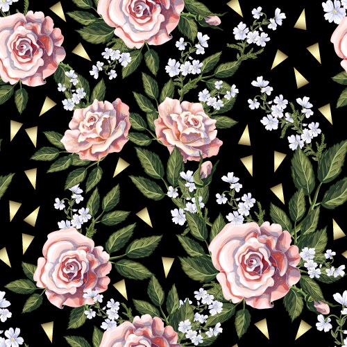 Seamless Pattern With Pink Roses Leaves Royalty Free Vector