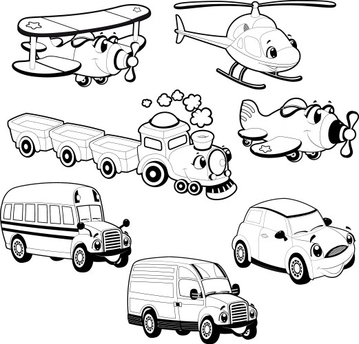 Outline sedan car drawing in different Royalty Free Vector
