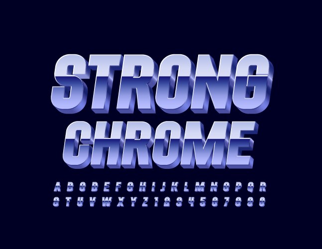 Chrome metal font steel metallic alphabet Vector Image