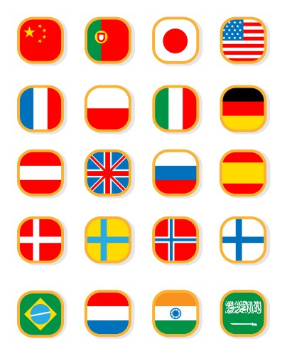 Set of popular country flags glossy round icon Vector Image