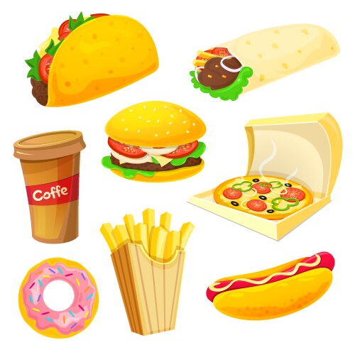 Fast food cartoon collection set Royalty Free Vector Image