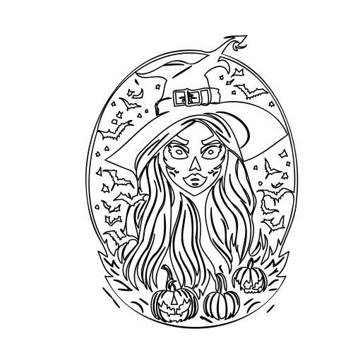 Witch halloween outline sketch Royalty Free Vector Image