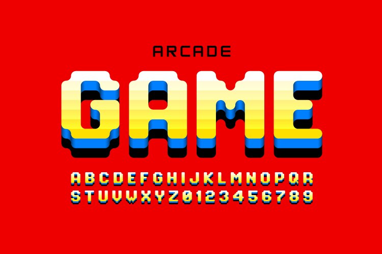 Arcade game retro style font Royalty Free Vector Image