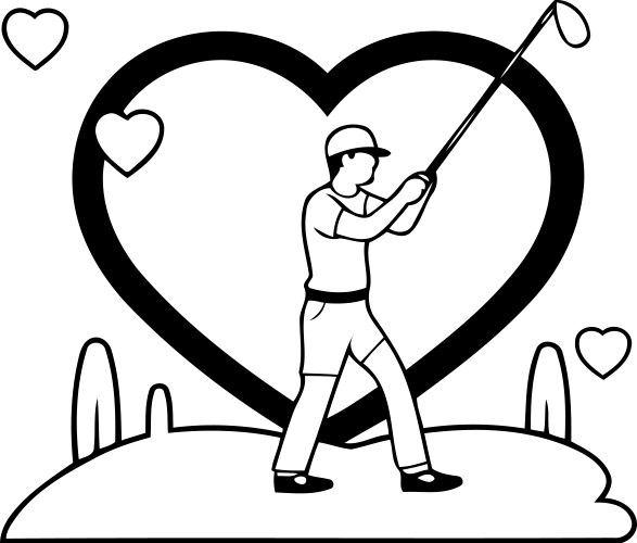 Golf player in heart shape in cartoon style Vector Image