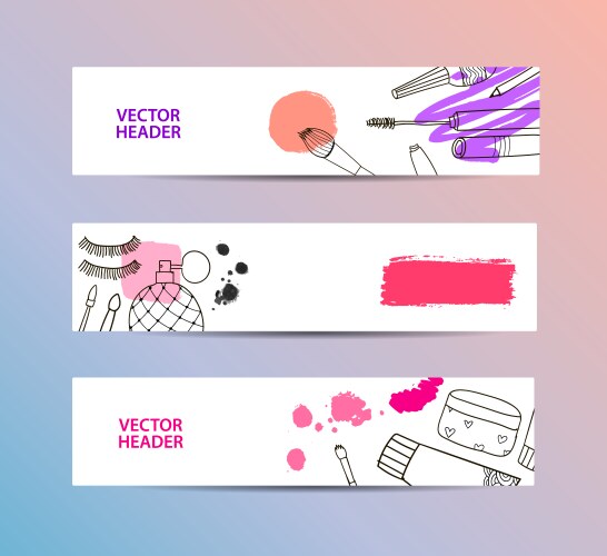 Makeup cosmetics tools on banner Royalty Free Vector Image