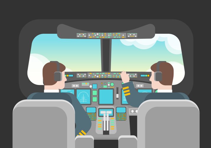 Modern business jet cockpit cartoon Royalty Free Vector