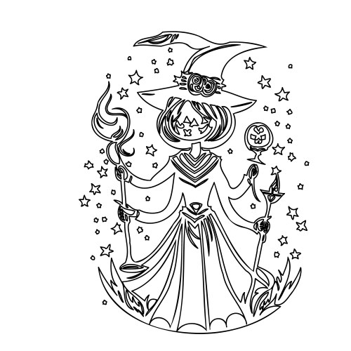Witch halloween outline sketch Royalty Free Vector Image