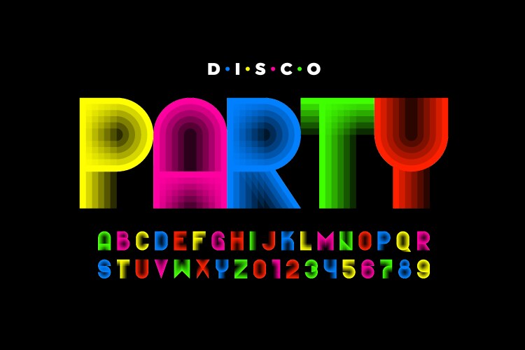 80s retro font disco style alphabet and numbers Vector Image