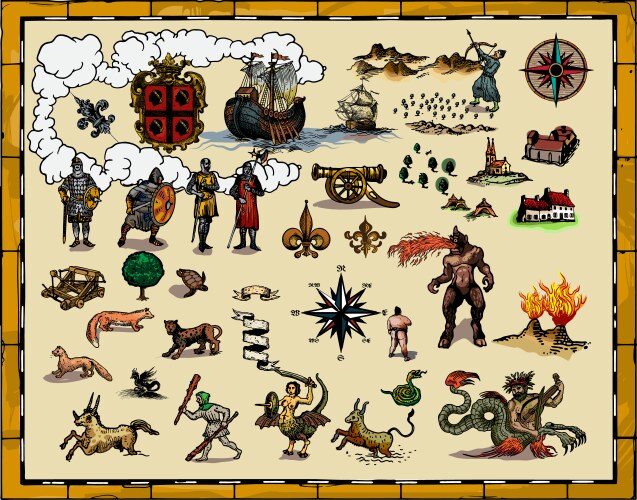 Antique map elements Royalty Free Vector Image