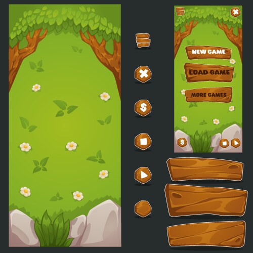 Mobile game ui collection of icons and buttons Vector Image