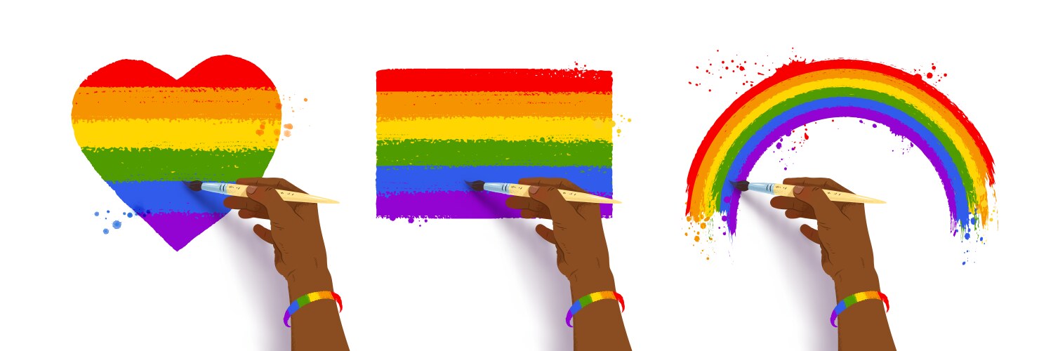 Hands drawing lgbtq flags color banners Royalty Free Vector