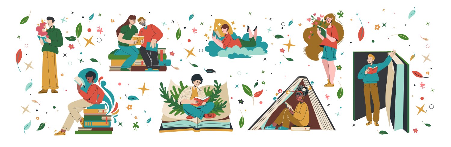 Book read person library happy study Royalty Free Vector