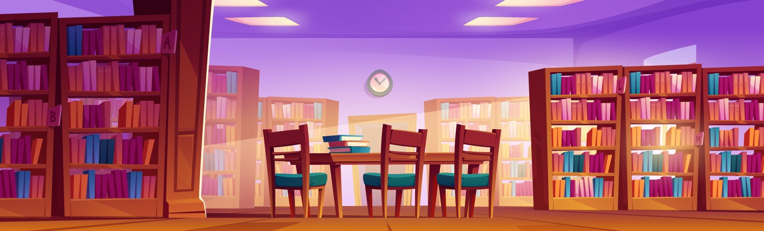 Interior a library with books on shelves Vector Image