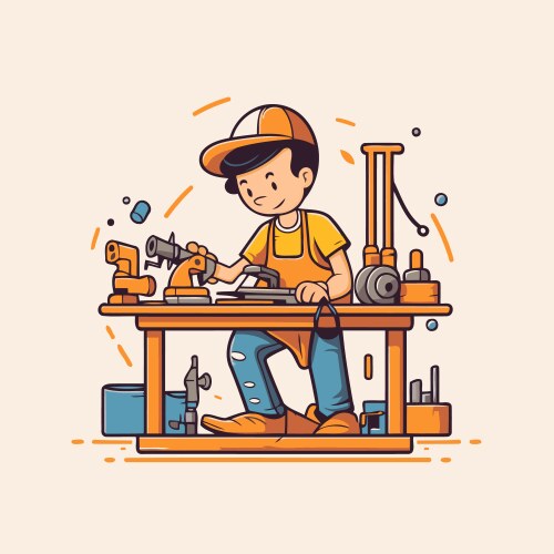 Carpenter working in workshop cartoon style Vector Image