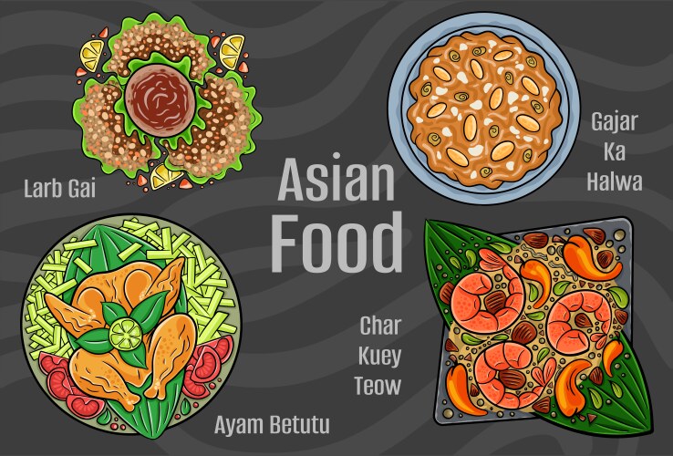 Asian food art hand-drawn Royalty Free Vector Image