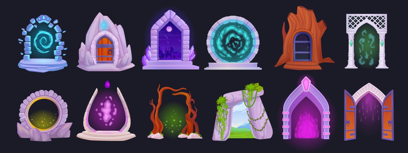 Cartoon magic doors wizard gate in mysterious Vector Image