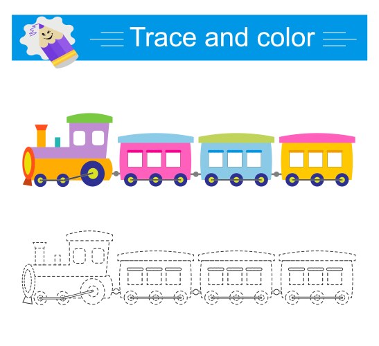 Trace and color for kids train Royalty Free Vector Image